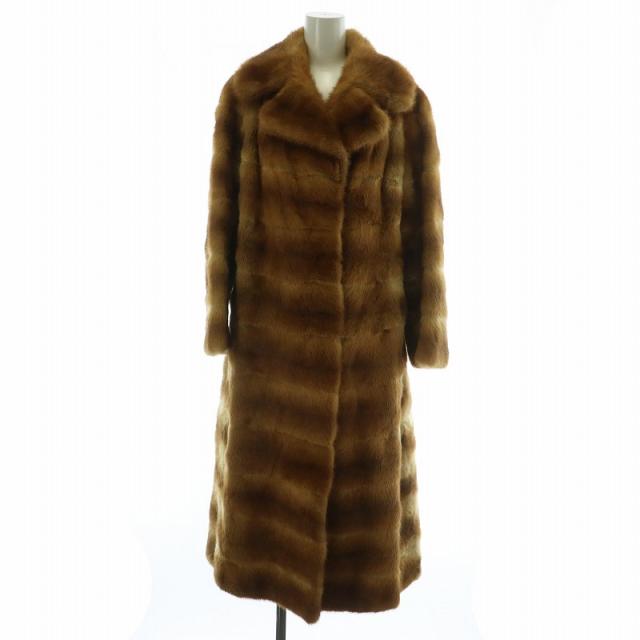 【中古】ノーブランド ファーコート アウター 毛皮 ミンク ロング 茶色 ブラウン /XZ ■GY11 レディース