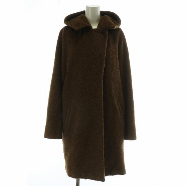 【中古】マックスマーラ MAX MARA フーデッドシャギーコート アウター アルパカ ウール混 ミドル 36 S 茶色 60860973