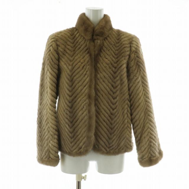 【中古】YAMAOKA ファーコート アウター 毛皮 ミンク ミドル 肩パッド ヘリンボーン 7 S 茶色 ブラウン