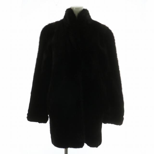 【中古】ノーブランド ファーコート アウター 毛皮 ミンク ミドル 肩パッド 13 XL 黒 ブラック /XZ ■GY18 レディース