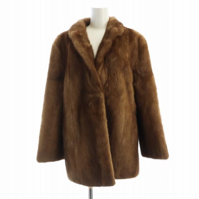 【中古】ノーブランド品 毛皮コート ミドル ミンクファー 長袖 総裏地 ネーム刺繍入り 13 LL 茶 ブラウン