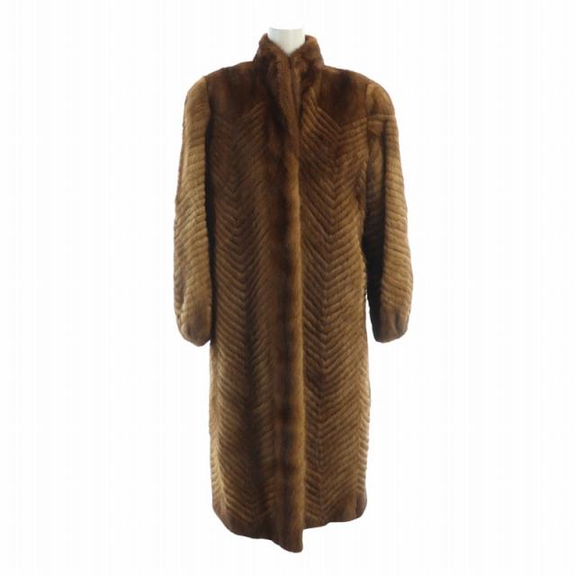【中古】オズファー OSFUR 毛皮コート ミンクファー ロング 長袖 総裏地 ネーム刺繍入り 13 LL 茶 ブラウン