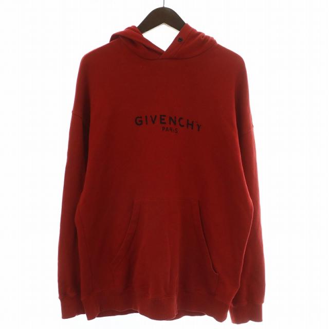 【中古】ジバンシィ GIVENCHY ヴィンテージ パーカー スウェット 長袖 プルオーバー ロゴ プリント S 赤 レッド