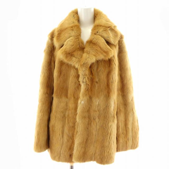 【中古】ファーコート ハーフ ミドル ミンク 毛皮 総裏地 茶 ブラウン キャメル 黄 イエロー オレンジ /MP ■GY18