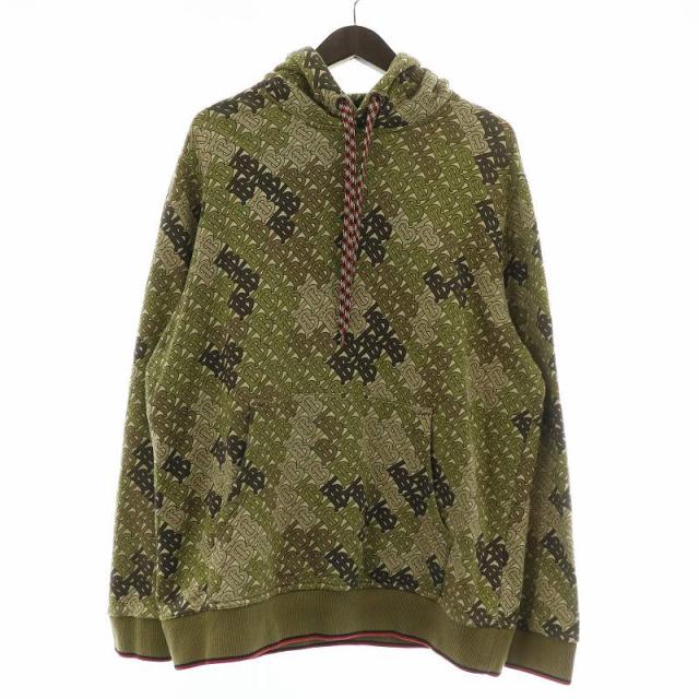 【中古】バーバリー ロンドン 21SS TBモノグラム パーカー スウェット プルオーバー カモフラ 迷彩柄 カーキ L