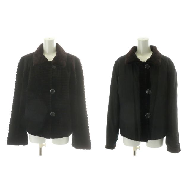 【中古】ファーコート ショート リバーシブル 2WAY シェアードミンク 毛皮 茶 ブラウン ダークブラウン 黒 ブラック
