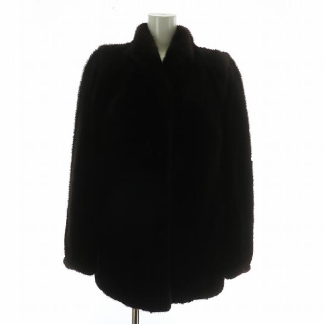 【中古】ナナワファー NANAWA FUR ファーコート アウター 毛皮 ミンク 逆毛 ミドル 肩パッド 11 L 茶色 ブラウン