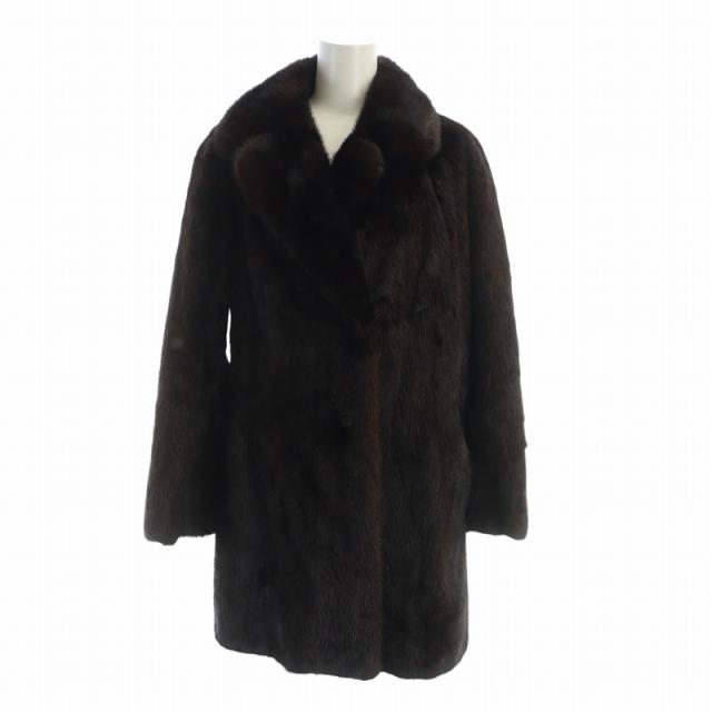 【中古】ノーブランド品 毛皮コート ミンクファー ミドル 総裏地 長袖 ネーム刺繍入り 茶 ブラウン