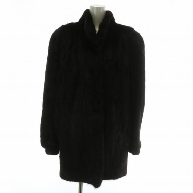 【中古】ノーブランド ファーコート アウター 毛皮 ミンク ミドル 肩パッド 13 XL 茶色 ブラウン