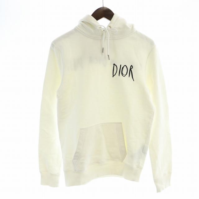 【中古】ディオールオム Dior HOMME 19AW レイモンドペティボン フーディ パーカー ロゴ 裏起毛 XXS 白 943J600E0531
