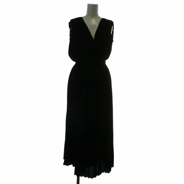 【中古】Christian Dior ワンピース ウール シルク ノースリーブ ロング プリーツ Vネック 38 S 黒 054L05AM305