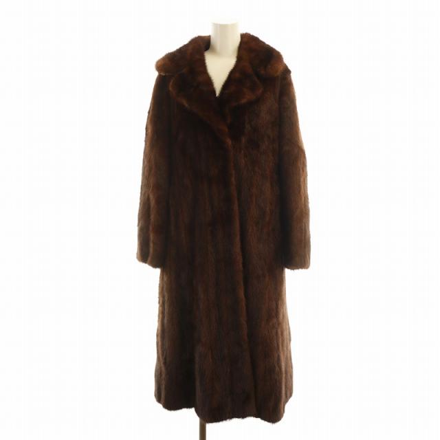 【中古】ノーブランド品 毛皮コート ミンクファー ロング 総裏地 長袖 13 LL 茶 ブラウン ■GY18 /MQ レディース