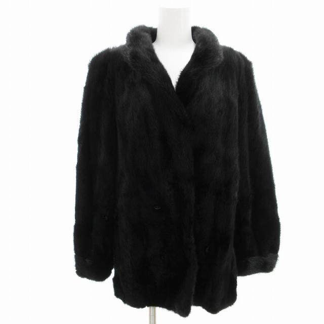 【中古】シャルムブラン Charme Blanc 美品 ファーコート 毛皮 ミンクファー ハーフ丈 11 黒 ブラック