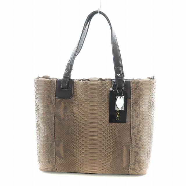 【中古】未使用品 マームエレガンス Ma'am ELEGANCE トートバッグ ハンド ダイヤモンドパイソン レザー 茶 ブラウン