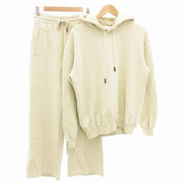 【中古】オフホワイト セットアップ クロスロゴパーカー スウェットパンツ イージー フーディ プルオーバー S
