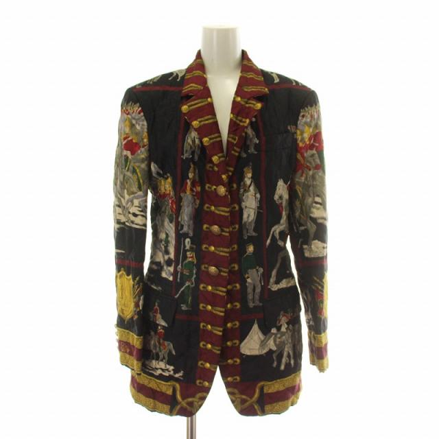 【中古】ETRO テーラードジャケット ナイロン キルティング シングル 3B ナポレオン 総柄 肩パッド 42 M マルチカラー