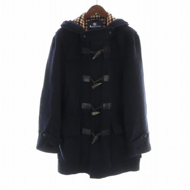 【中古】アクアスキュータム AQUASCUTUM ダッフルコート ロング 長袖 総裏地 トグルボタン メルトン フード 40 XL