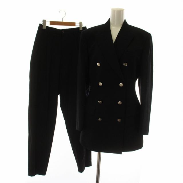 【中古】Jean Paul GAULTIER FEMME スーツ セットアップ テーラードジャケット ダブル 肩パッド スラックス ウール 黒