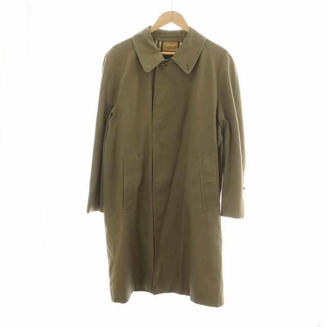 【中古】バーバリーズ Burberrys ヴィンテージ ステンカラーコート ロング チェック柄  ノバチェック 比翼 カーキ