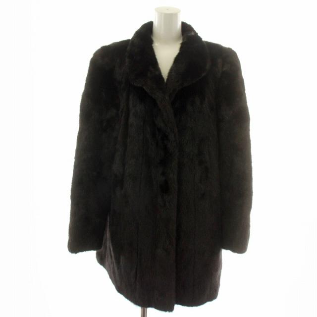 【中古】ファーコート ロング ハーフ ミドル ミンク 毛皮 総裏地 11号 黒 ブラック /MP ■GY18 レディース