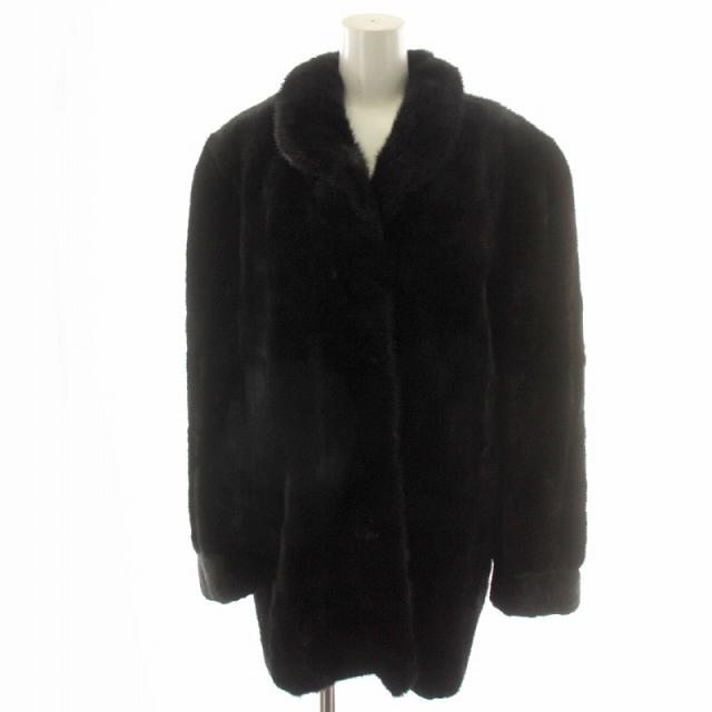 【中古】ファーコート ミドル ハーフ ミンクファー リアルファー 毛皮 総裏地 11号 黒 ブラック /MP ■GY18