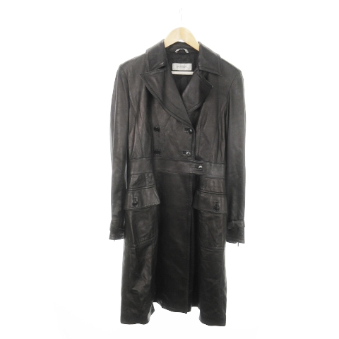 【中古】スポーツマックス マックスマーラ SPORT MAX レザーコート トレンチコート 本革 ロング 42 XL 黒 ブラック