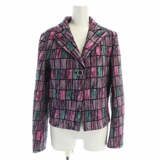 【中古】エンポリオアルマーニ EMPORIO ARMANI テーラードジャケット 長袖 総裏地 シングル ロゴ 総柄 格子柄