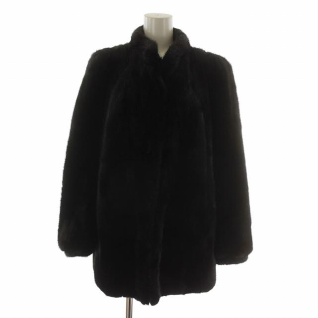 【中古】ノーブランド ファーコート アウター 毛皮 ミンク ミドル 肩パッド 13 XL 黒 ブラック /XZ ■GY18 レディース