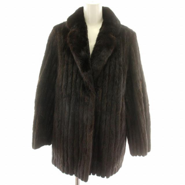 【中古】パロディ palody ファーコート ハーフ ミドル ミンク 毛皮 総裏地 9号 黒 ブラック /MP ■GY11 レディース