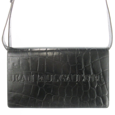 【中古】ジャンポールゴルチエ Jean Paul GAULTIER 2WAY ショルダーバッグ クラッチ バッグ レザー クロコ型押し 黒