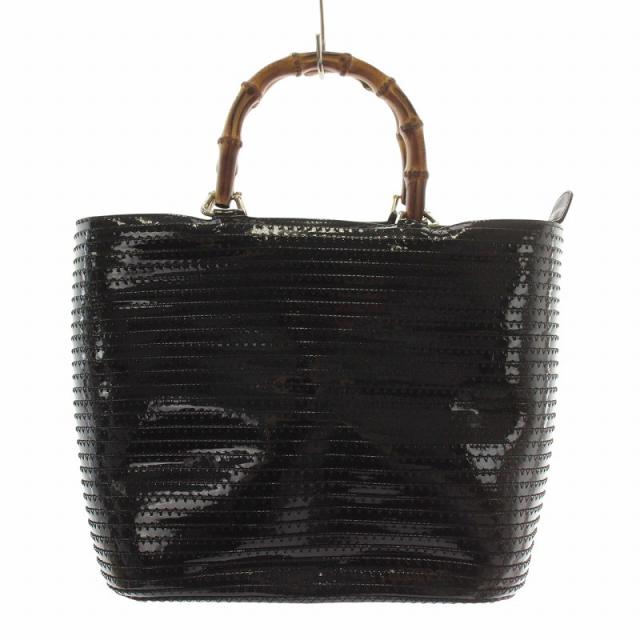 【中古】グッチ GUCCI バンブー ハンドバッグ トート エナメル 黒 ブラック 002 1817 0413 /XZ ■GY18 レディース
