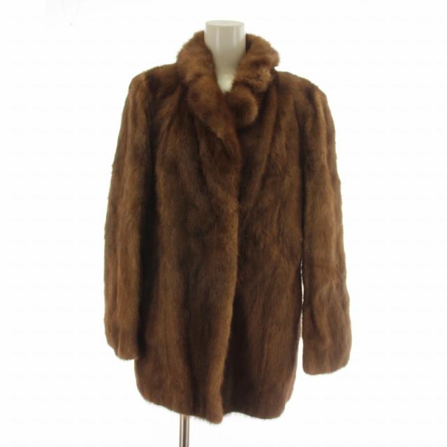 【中古】M&U LEATHER AND FUR ファーコート アウター 毛皮 ミンク ミドル 肩パッド 11 L 茶色 ブラウン
