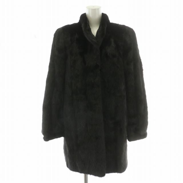 【中古】ファーコート ミドル ハーフ ロング ミンク 毛皮 総裏地 9号 黒 ブラック /MP ■GY18 レディース