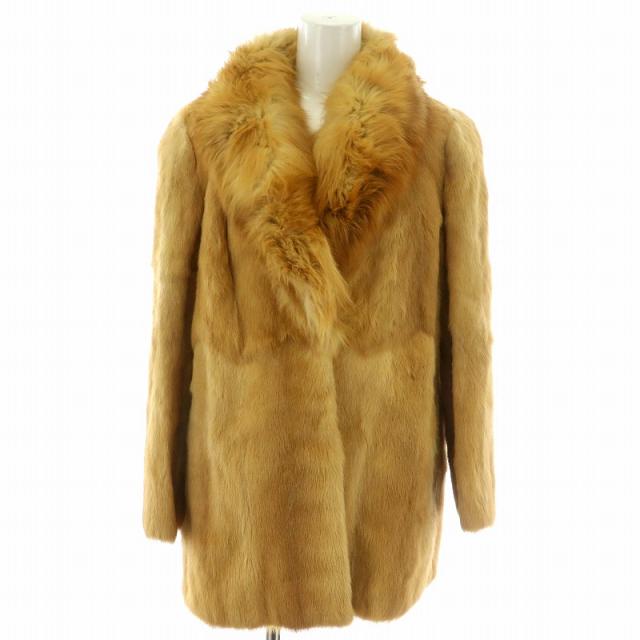 【中古】ロティニー ファーコート ハーフ ミドル ミンク 襟 フォックス 毛皮 総裏地 11号 キャメル 茶 ブラウン