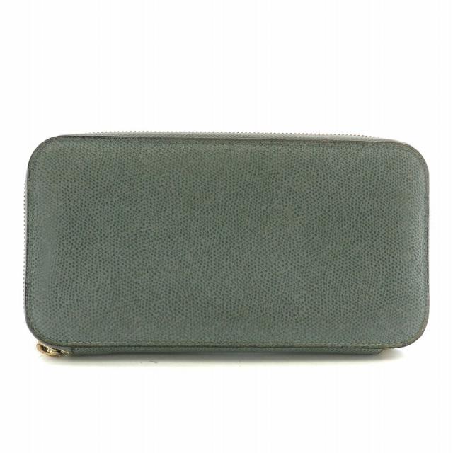 【中古】ヴァレクストラ Valextra ジップパース 12カード 長財布 レザー ラウンドファスナー 青 ブルー メンズ