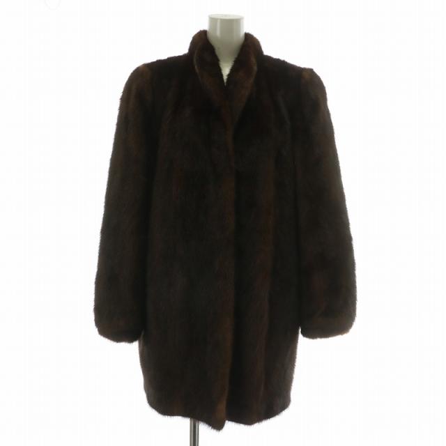 【中古】ノーブランド ファーコート アウター 毛皮 ミンク ミドル 肩パッド 13 XL 茶色 ブラウン