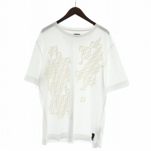【中古】フェンディ FENDI Tシャツ カットソー 半袖 ロゴ ズッカ柄 総柄 XL 白 ホワイト ■GY18 /MQ メンズ