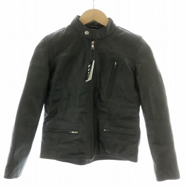 【中古】未使用品 ホーンワークス ライダースジャケット シングル レザー 皮革 スタンドカラー 総裏地 1 黒