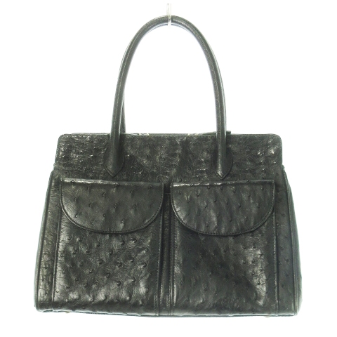 【中古】ジャルダンデサック JARDIN DES SACS ハンドバッグ 2way ショルダーバッグ 革 オーストリッチ タッセル 黒