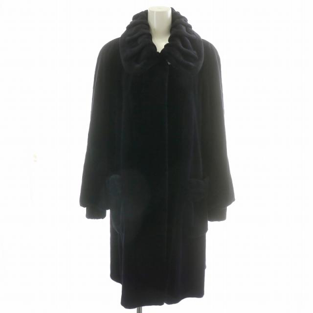 【中古】サガミンク 銀サガ ファーコート ロング シェアードミンク カラーミンク 毛皮 ステンカラー 総裏地 F 紺