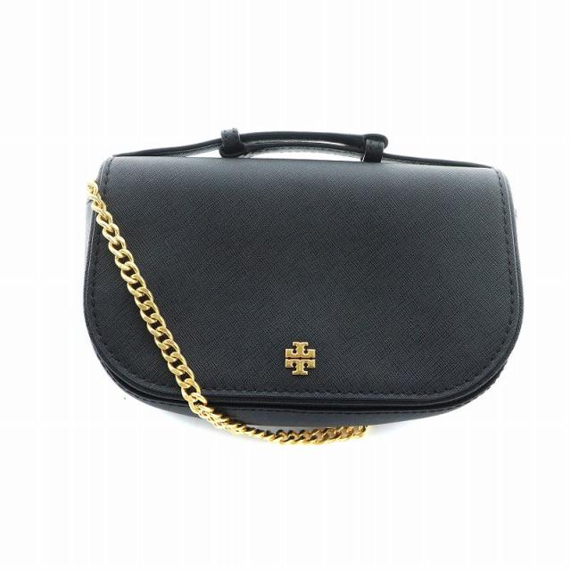 【中古】トリーバーチ TORY BURCH ショルダーバッグ 斜めがけ PVC ロゴ ゴールド金具 黒 ブラック