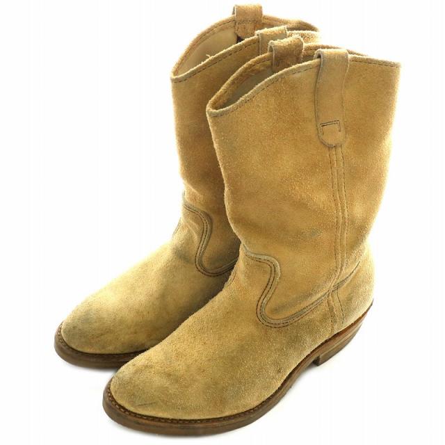 【中古】レッドウィング REDWING ペコスブーツ プリント縦羽根タグ ウエスタンブーツ スエード 7 1/2 D  ベージュ
