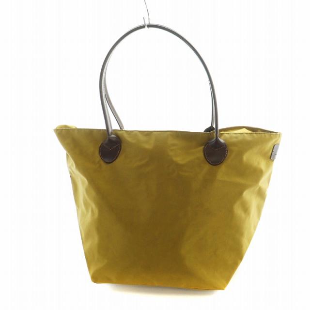 【中古】エルベシャプリエ Herve Chapelier 舟型 トートバッグ ハンド ナイロン レザー ロゴ 黄 イエロー レディース