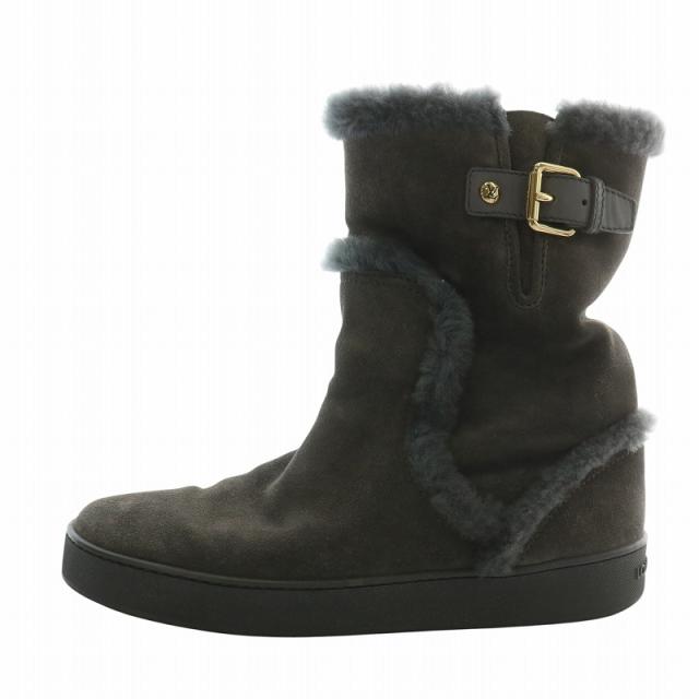 【中古】LOUIS VUITTON エンジニアブーツ ムートンブーツ スエード ボア ショート ラウンドトゥ 36.5 23.5cm グレー