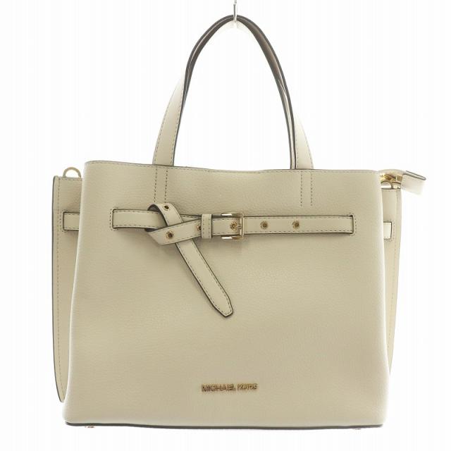 【中古】MICHAEL KORS EMILIA LG SATCHEL ハンドバッグ ショルダー 2WAY レザー ロゴ ゴールド金具 白 35H0GU5S7T