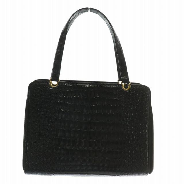 【中古】ジーノトロンバ Gino Tromba トートバッグ ハンド クロコダイル ワニ革 レザー ゴールド金具 黒 ブラック