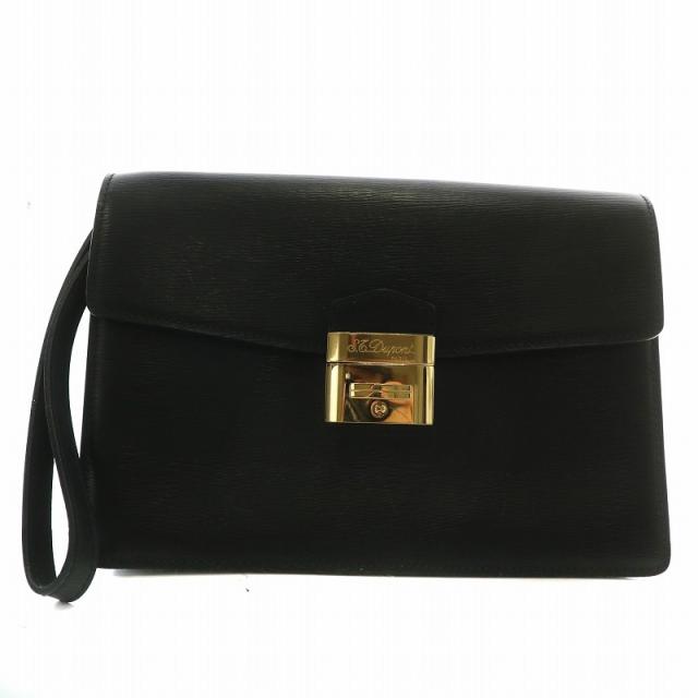 【中古】エステーデュポン S.T.DUPONT クラッチバッグ セカンドバッグ レザー ロゴ ゴールド金具 黒 ブラック