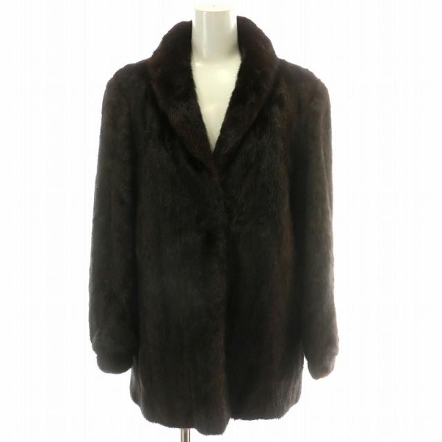 【中古】ランブルトン Rambulton ファーコート ハーフ ミドル ミンク 毛皮 総裏地 メタルパーツ 11号 茶