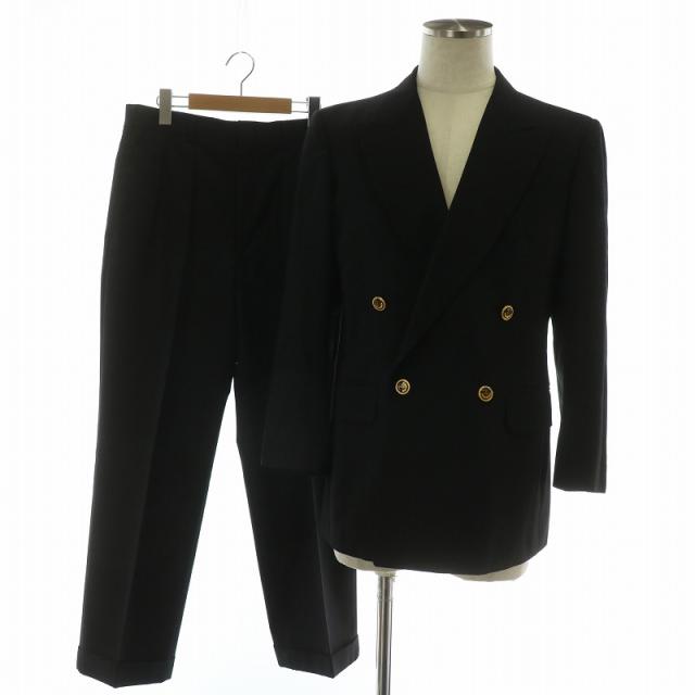 【中古】バーバリーズ ヴィンテージ タスマニアウール スーツ セットアップ テーラードジャケット ダブル パンツ M 黒