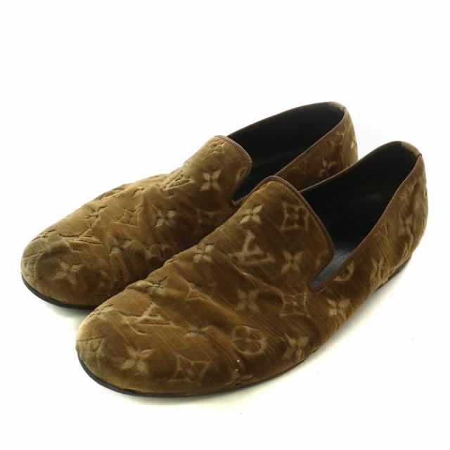 【中古】ルイヴィトン LOUIS VUITTON モノグラム ベロア スリッポン ローファー ベルベット 6.5 25.5cm 茶 ブラウン